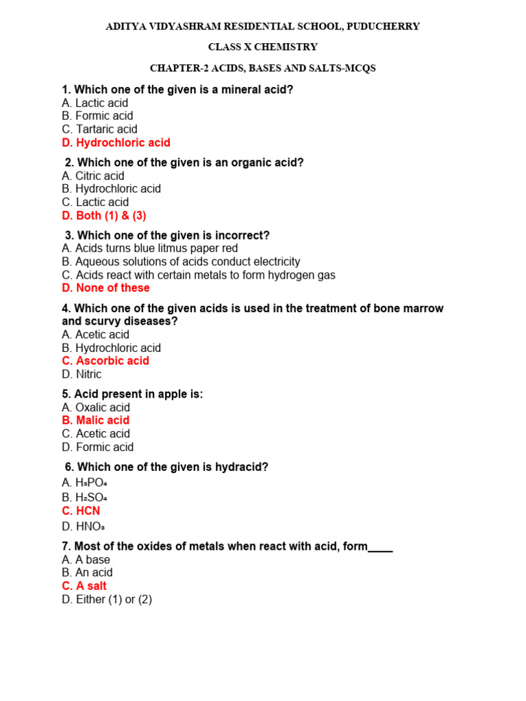 Acids Bases MCQ | PDF | Acid | Hydroxide