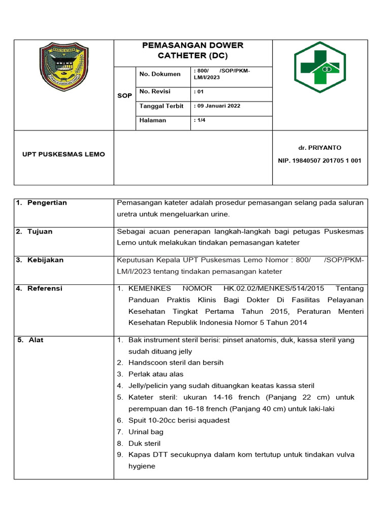 Sop Pemasangan Dower Catheter 2023 | PDF