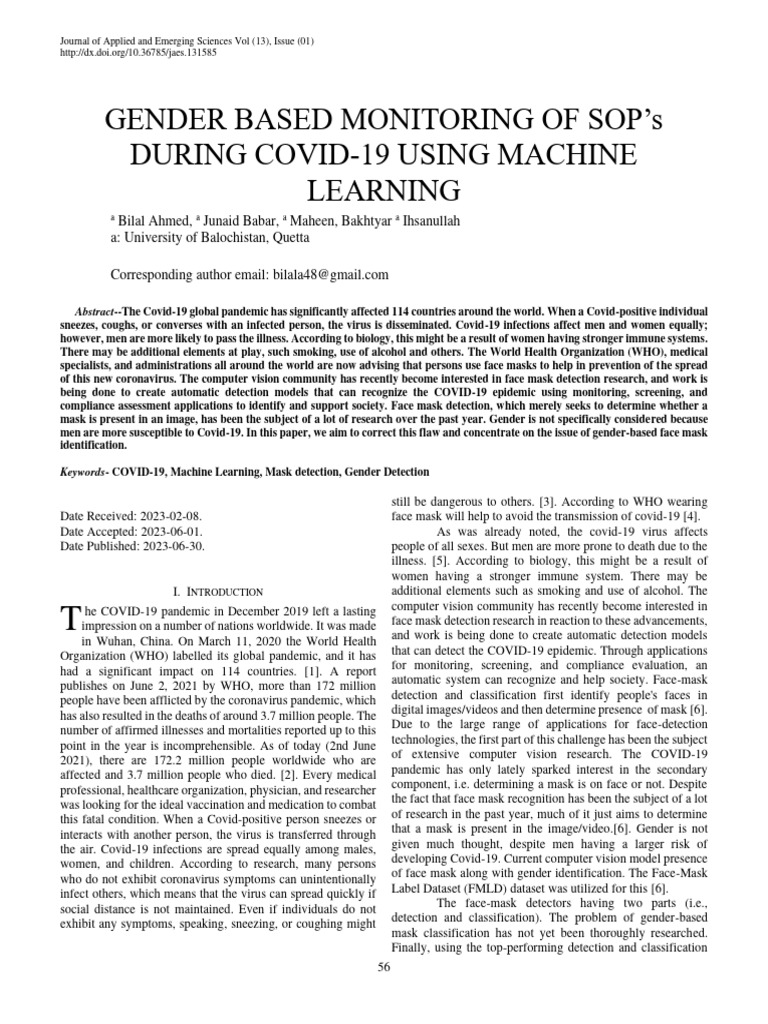 GENDER BASED MONITORING OF SOP's DURING COVID-19 USING MACHINE LEARNING ...