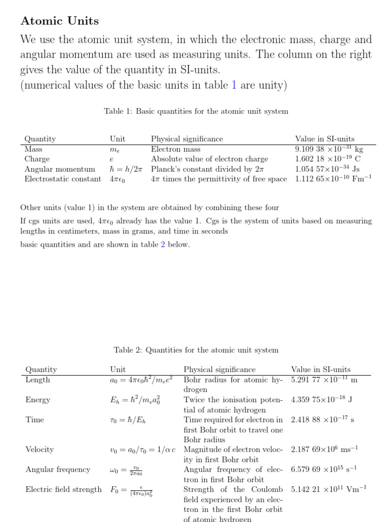 Atomic Units | PDF