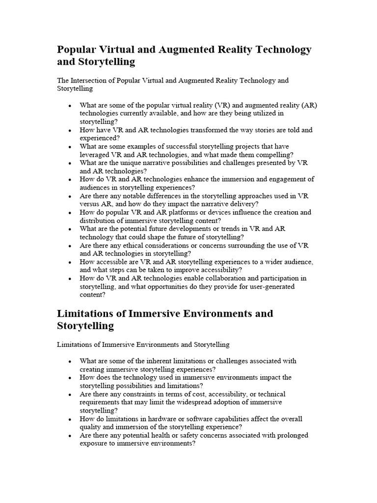 Immersive Technologies and Storytelling | PDF
