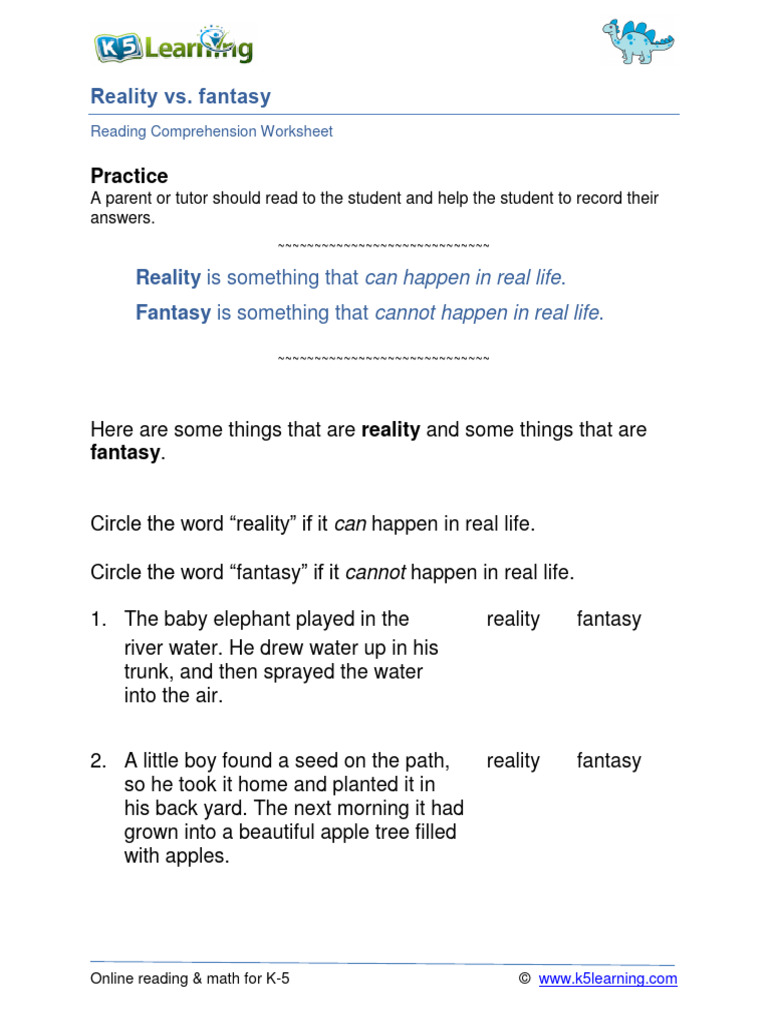 Grade 2 Reality vs. Fantasy Worksheet | PDF | Wellness