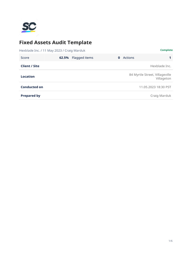 Fixed Assets Audit Checklist Sample PDF Report | PDF | Fixed Asset ...