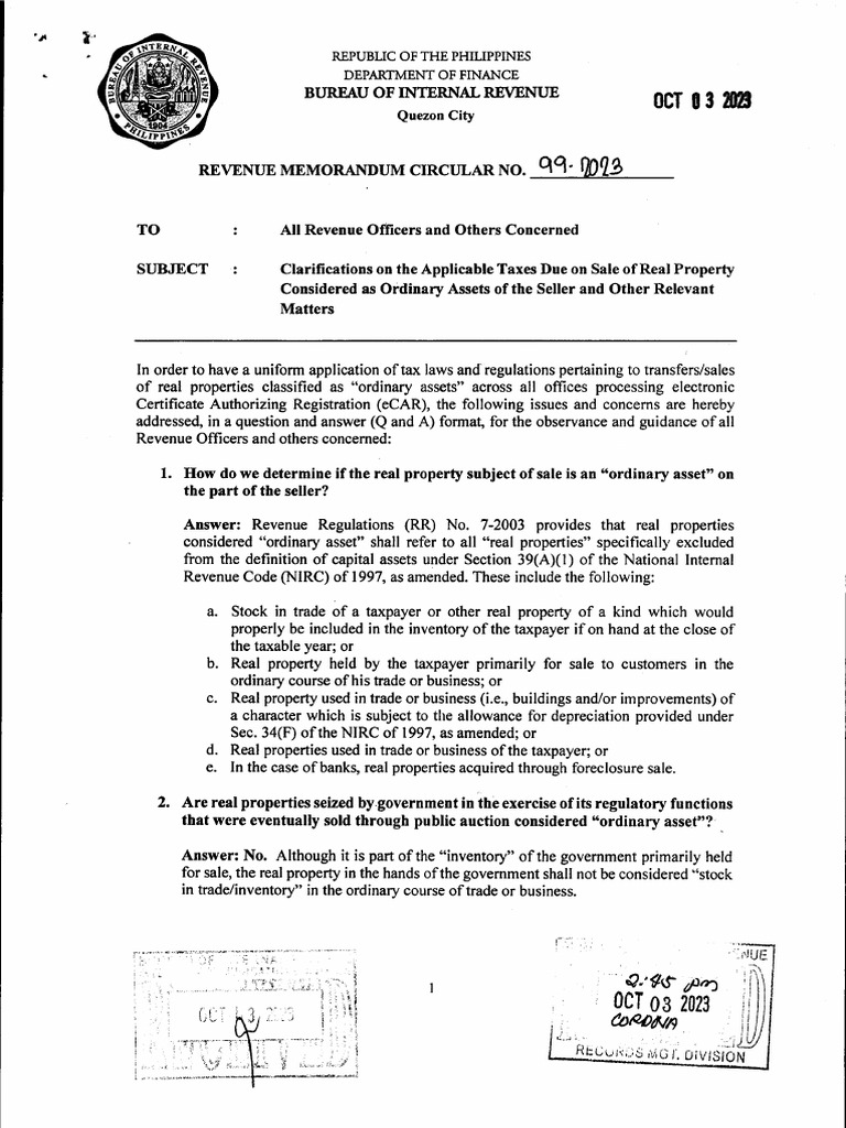 RMC No. 99-2023 | PDF