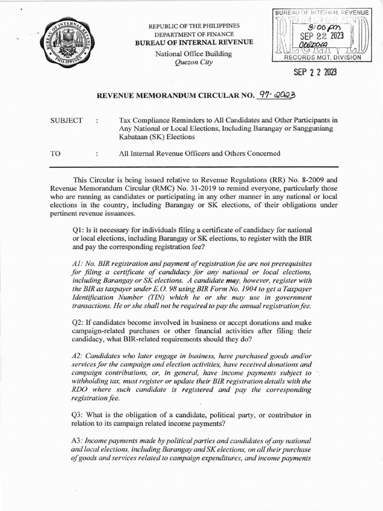 RMC No. 97-2023 | PDF