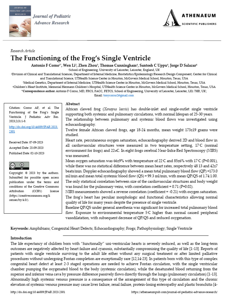 The Functioning of The Frogs Single Ventricle | PDF | Wellness