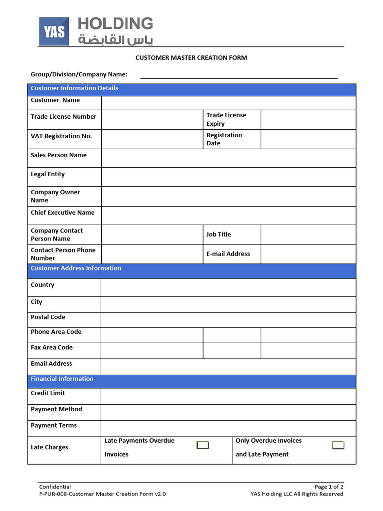 03-F-PUR-008-Customer Master Creation Form v2.0 | PDF