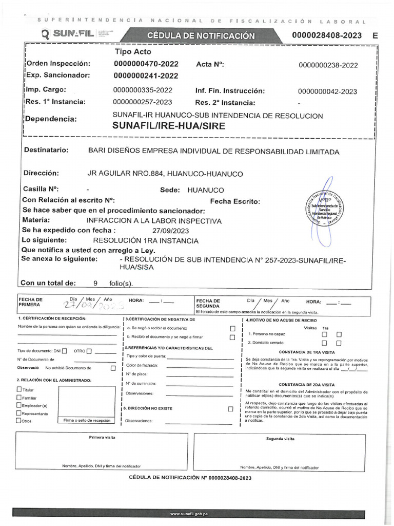 Sunafil Notificacion | PDF