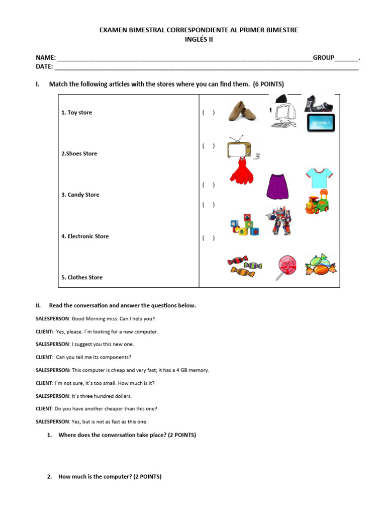 Exam. Bim. 1er Bim. (2ND Grade) | PDF