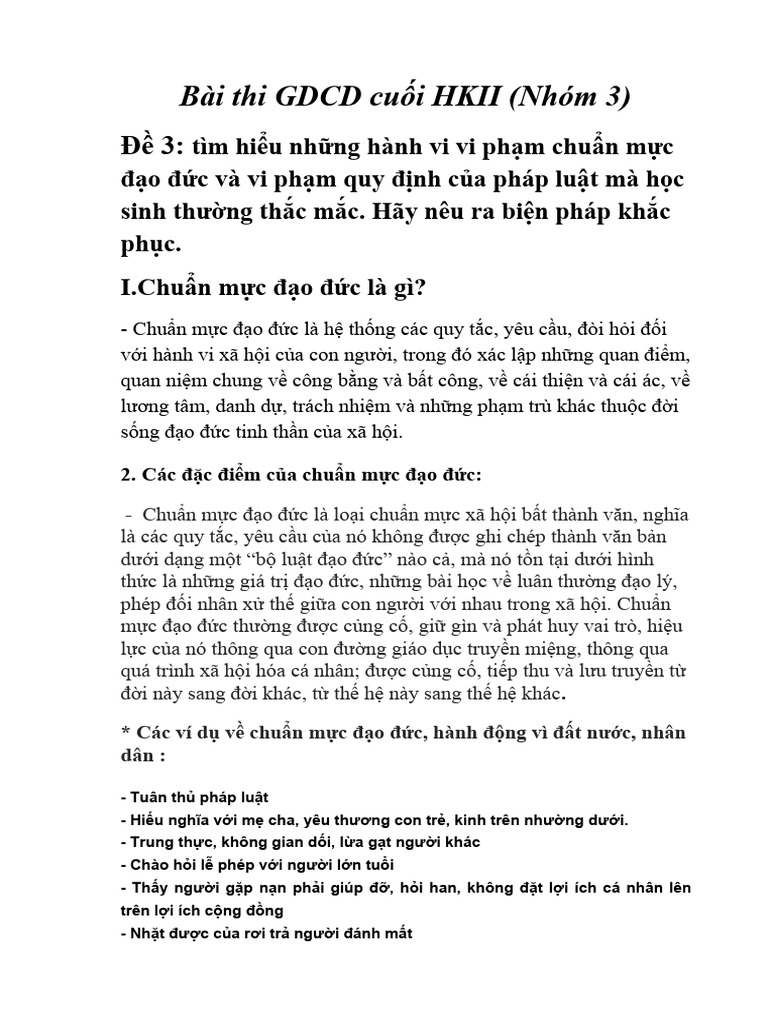 Bai - Thi - GDCD - Cuoi - HKII Nhom 3 | PDF