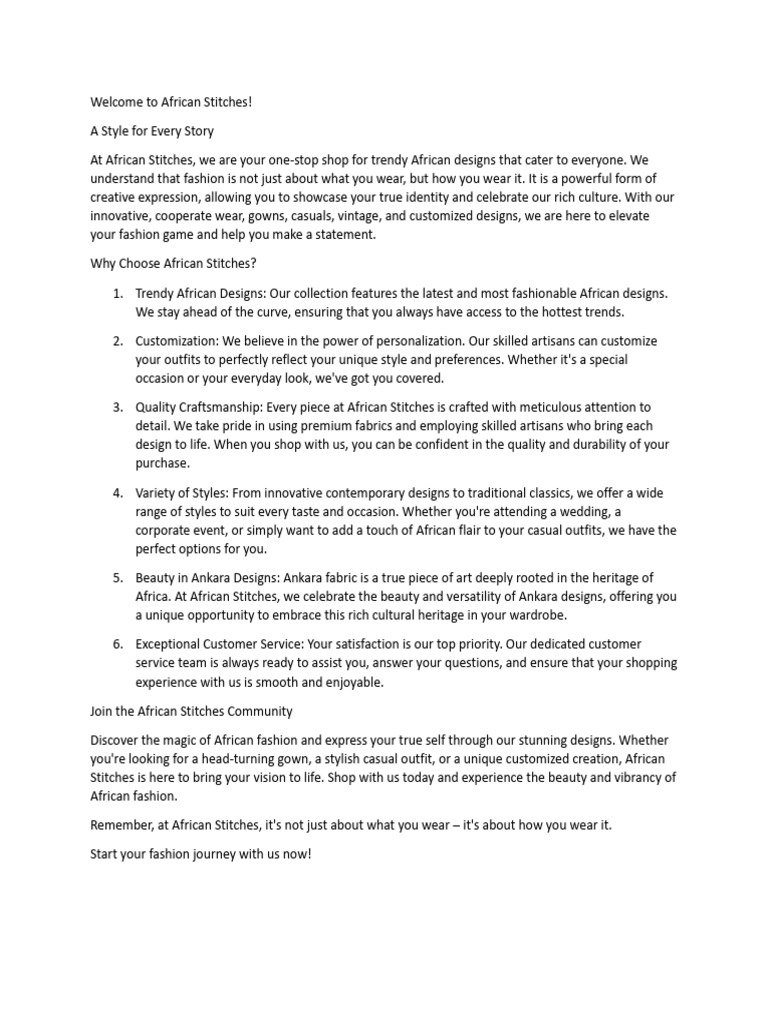 Welcome To African Stitches Wesite Draft | PDF