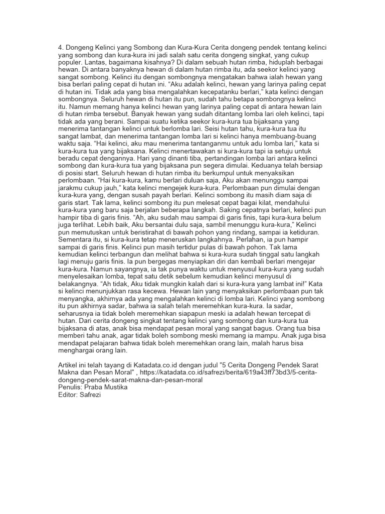 Dongeng Kelinci Yang Sombong Dan Kura-Kura Cerita Dongeng Pendek | PDF | Puisi | Dewasa Muda