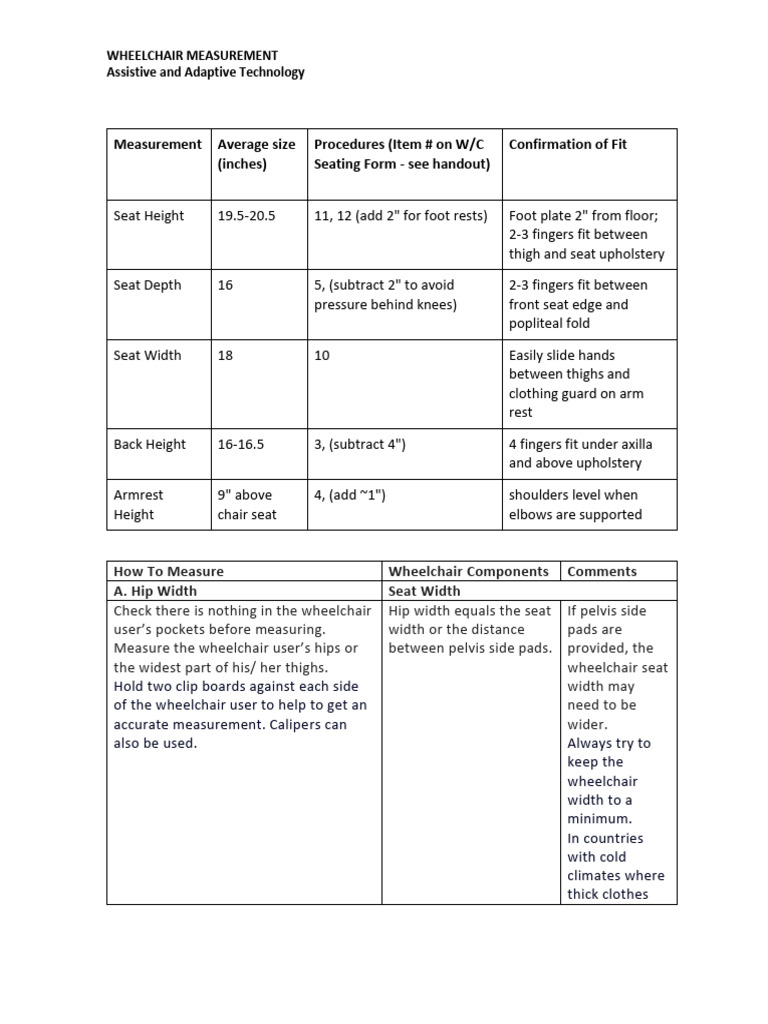WC Measurement Activity | PDF | Wheelchair | Chair
