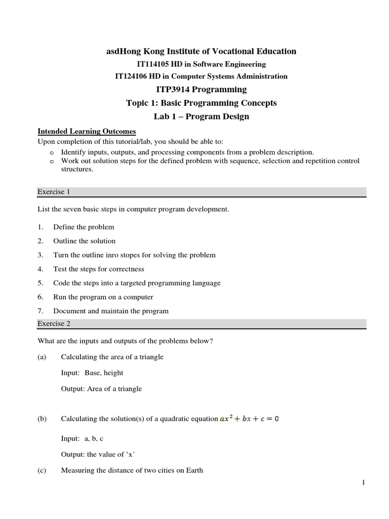 Lab 1 (Program Design) | PDF | Computer Program | Programming Lab 1 (Program Design) | PDF | Computer Program | Programming