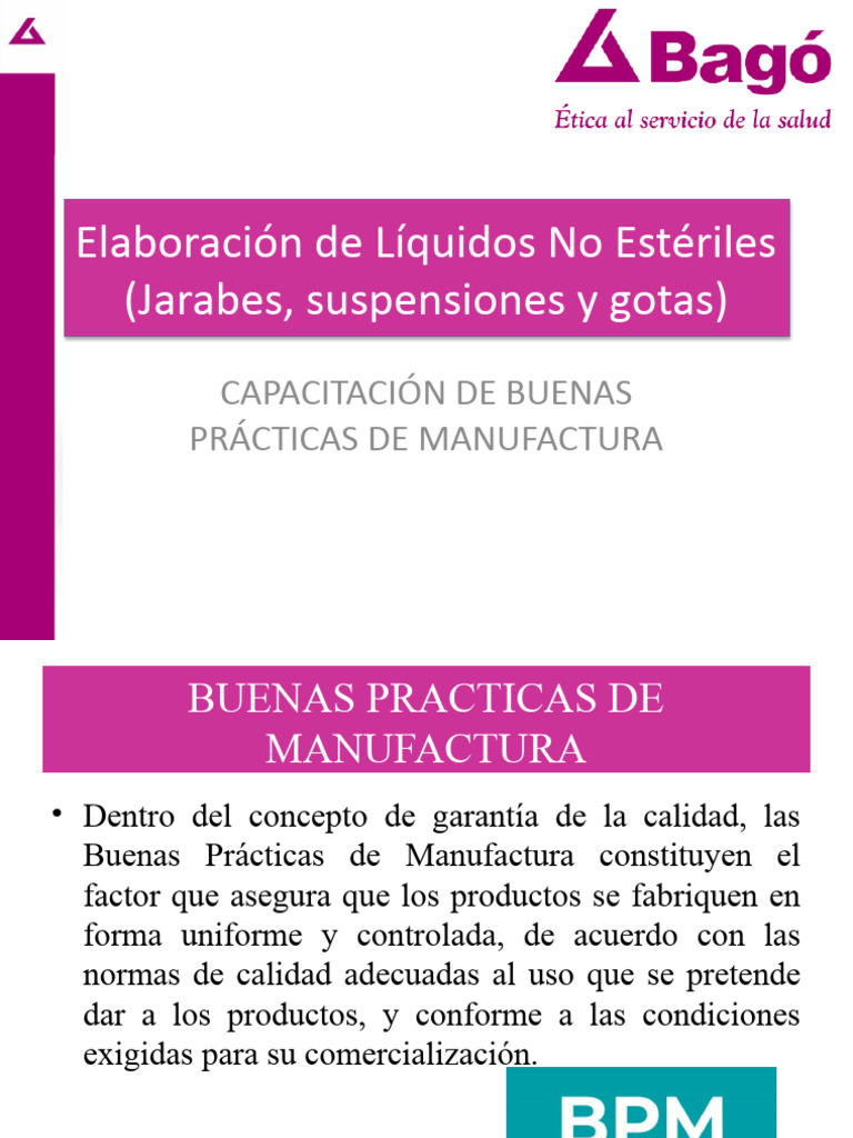 BPM's en La Elaboración de Líquidos No Estériles | PDF