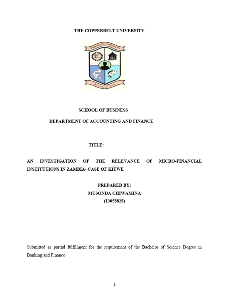 FINAL PROJECT TITLE - THE RELEVANCE OF MICROFINANCIAL INSTITUTIONS TO SMEs | PDF
