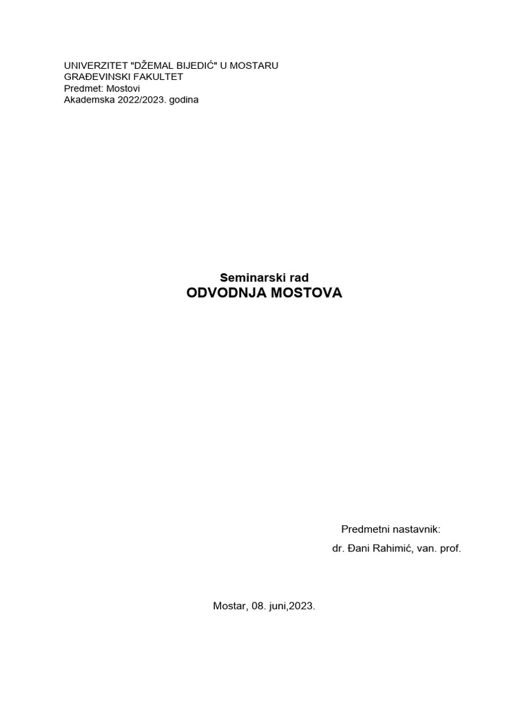 Seminarski Rad Odvodnja Mostova | PDF