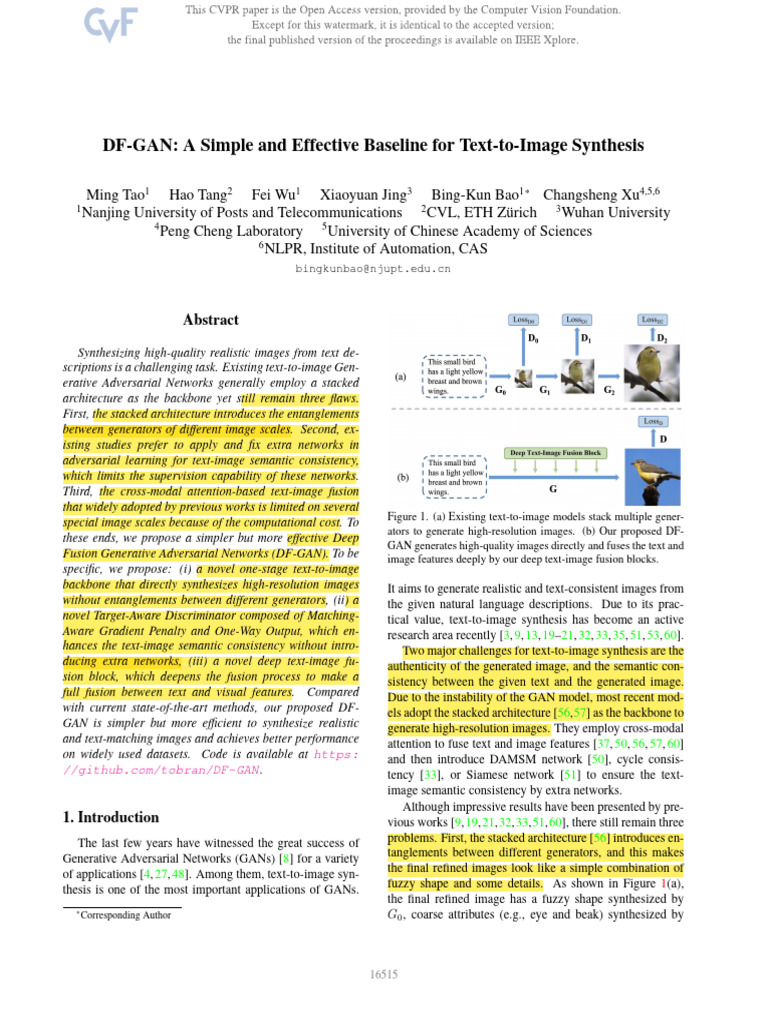 Tao DF-GAN A Simple and Effective Baseline For Text-to-Image Synthesis CVPR 2022 Paper | PDF