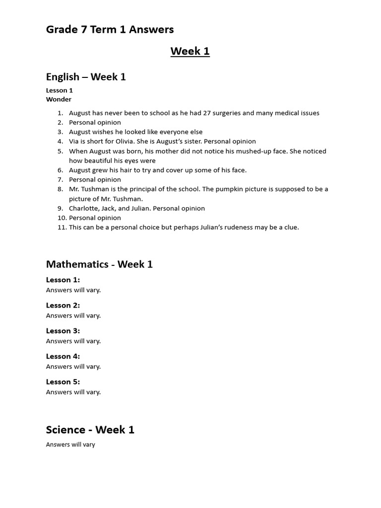 G7T1 Answers Final | PDF | Home & Garden | Wellness