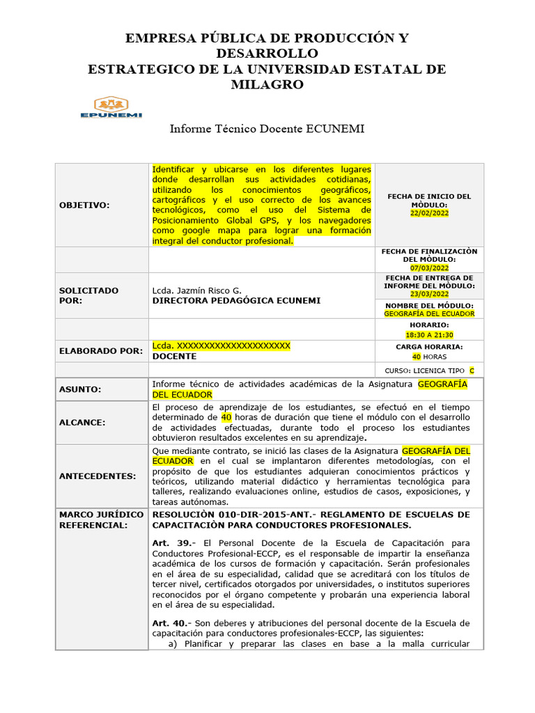 Modelo Ejemplo-Informe Técnico | PDF | Maestros | Ecuador