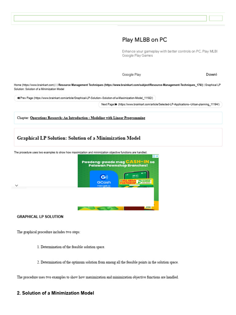 Graphical LP Solution - Solution of A Minimization Model | PDF ...