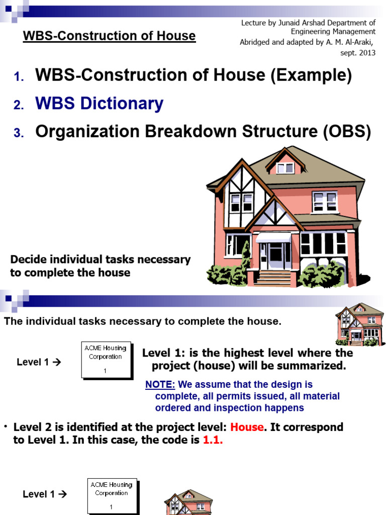 WBS-Construction of House (Example) Organization Breakdown Structure ...