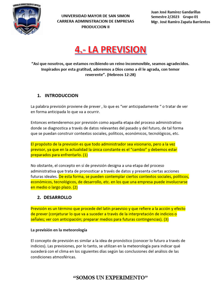 Concepto y Significado de Previsión | PDF | Business | Planificación