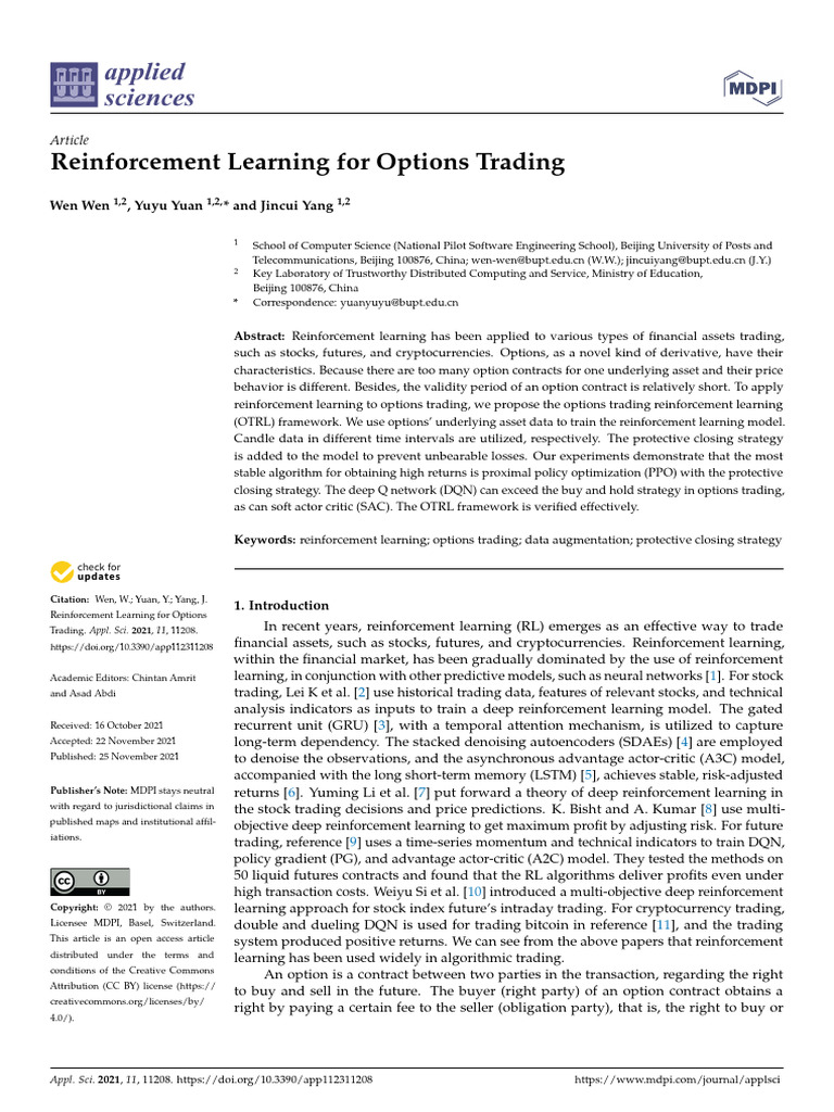 Reinforcement Learning For Options Trading | PDF | Option (Finance) | Algorithmic Trading