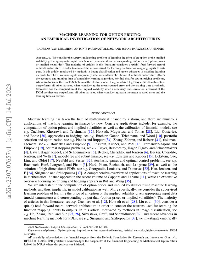 Machine Learning For Option Pricing | PDF | Black–Scholes Model ...