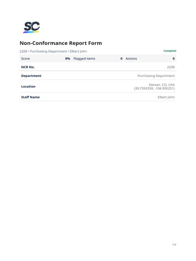 Sample Non Conformance Report SafetyCulture | PDF | Government Finances ...