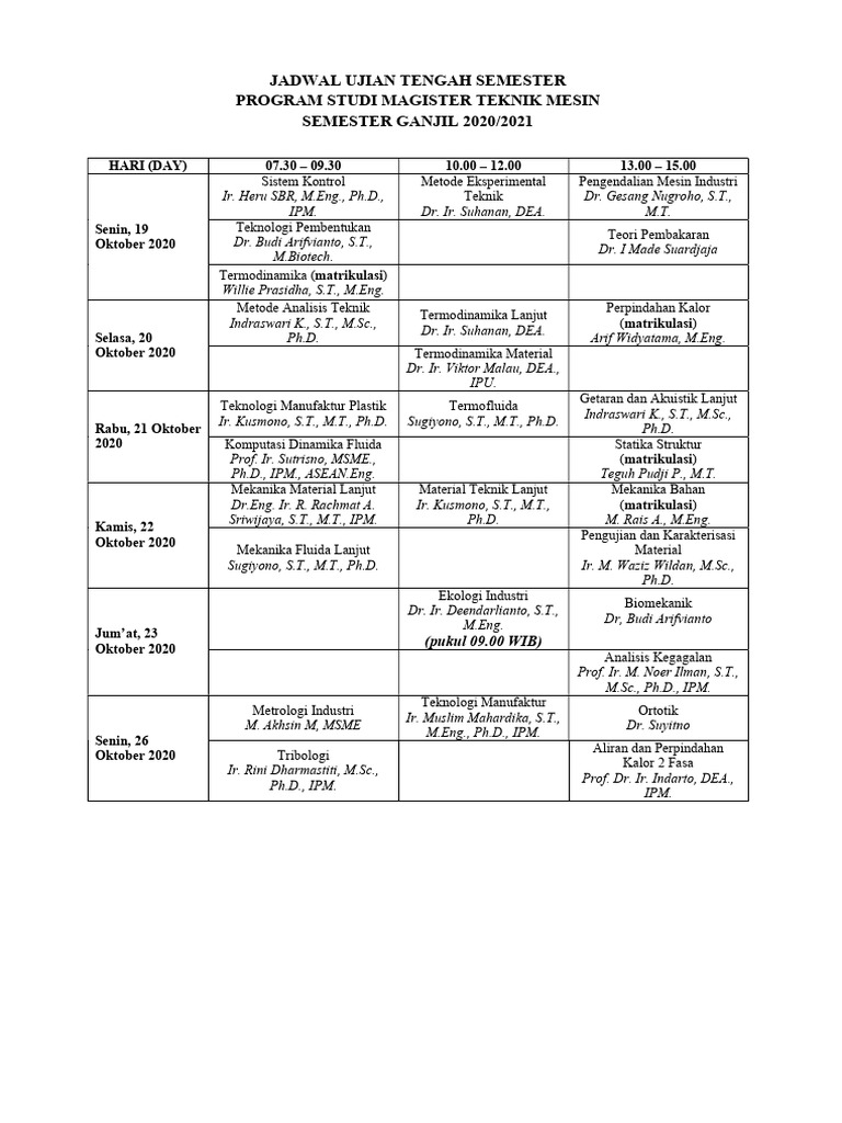 Jadwal UTS Ganjil 20.21 - Revisi | PDF