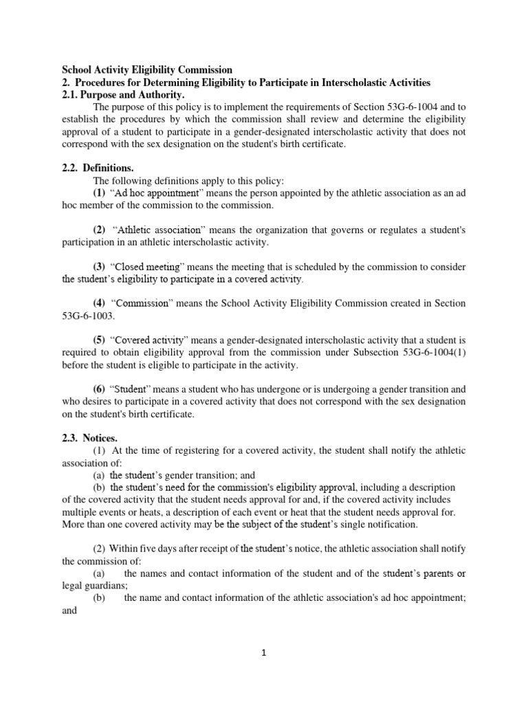 Utah Trans Sports Commission Policy | PDF