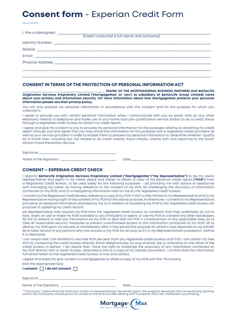 MM Experian Consent Form July 2021 | Download Free PDF | Credit History ...