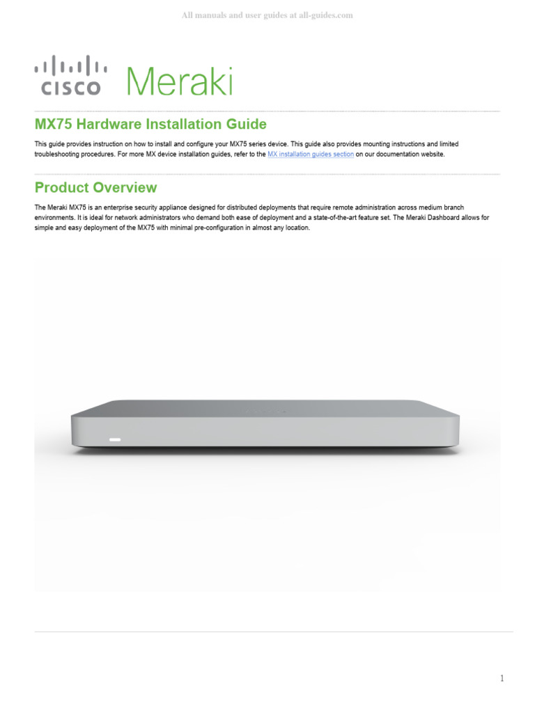 MX75 Hardware Installation Guide | PDF