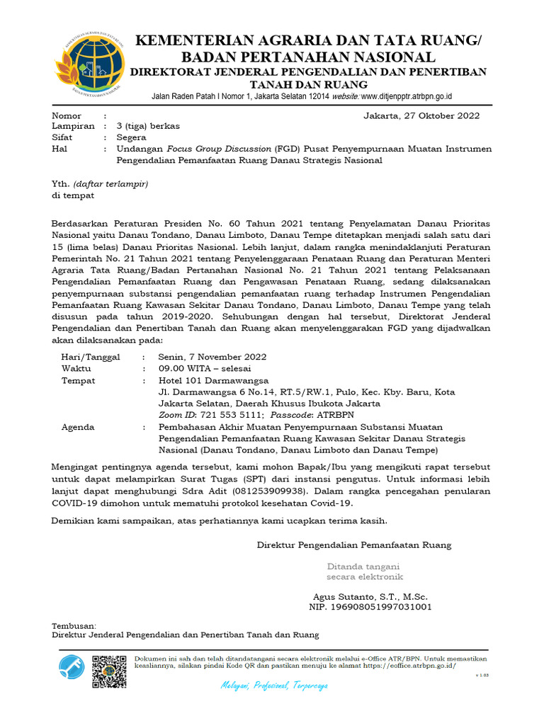 Undangan FGD Pengendalian Ruang Danau | PDF