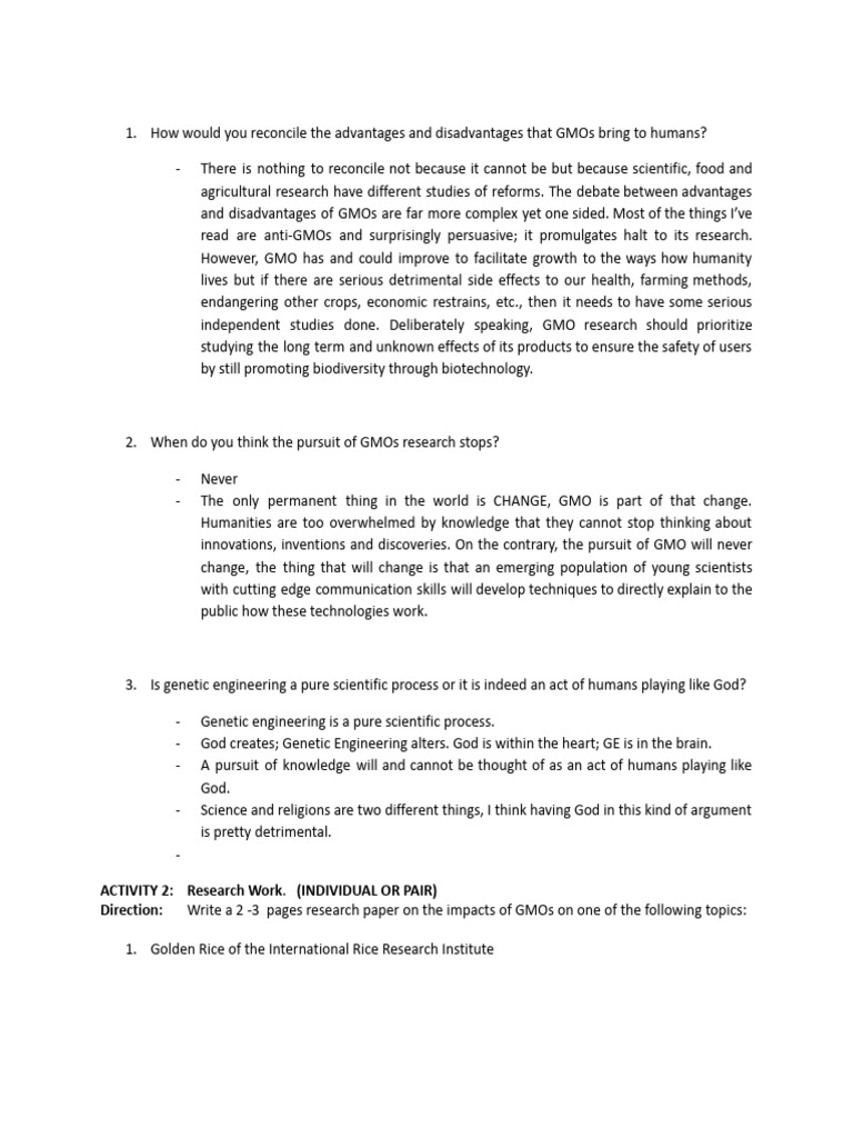 ACTIVITIES ON GMOs | PDF