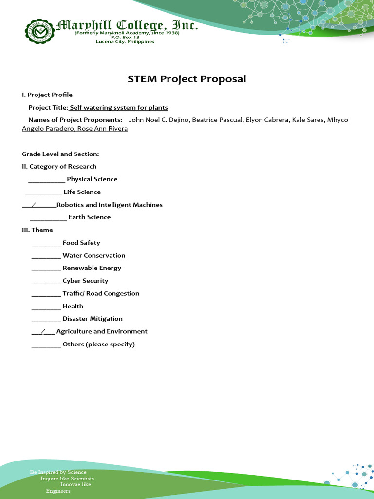 STEM Project Proposal | PDF | Science