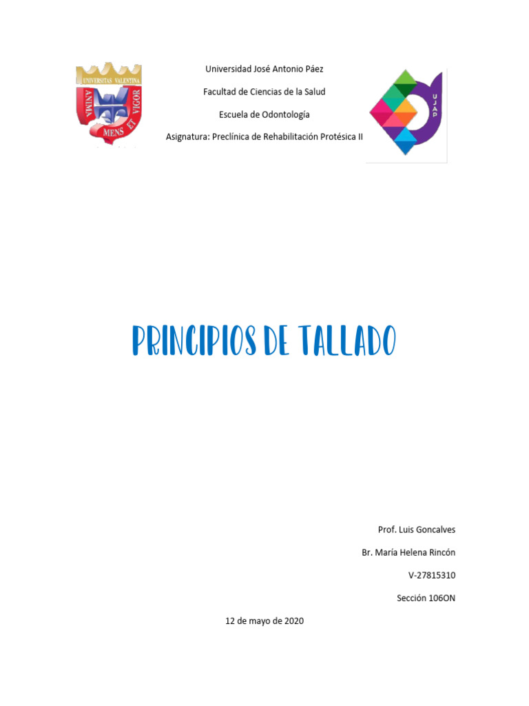 PRINCIPIOS DE TALLADO en Prótesis Fija | PDF | Dentadura postiza