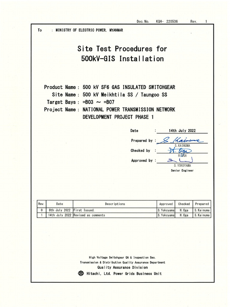 Site Tests Procedure For 550kV-GIS Installation On Meikhtila and ...