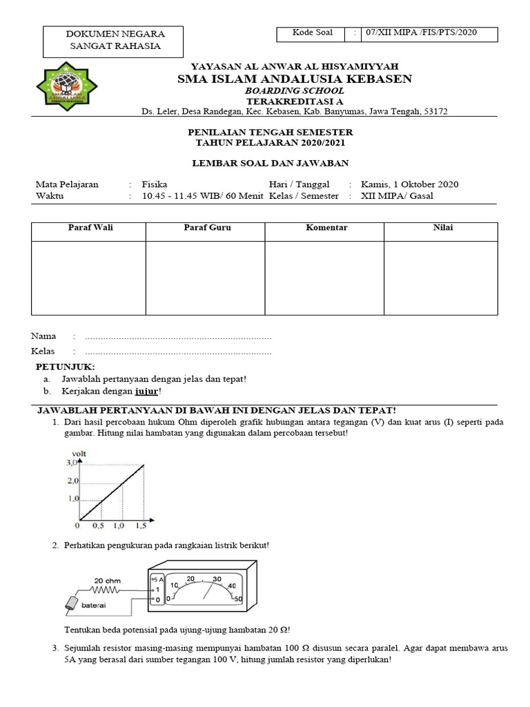 Soal Fisika XII MIPA PTS 2020 | PDF