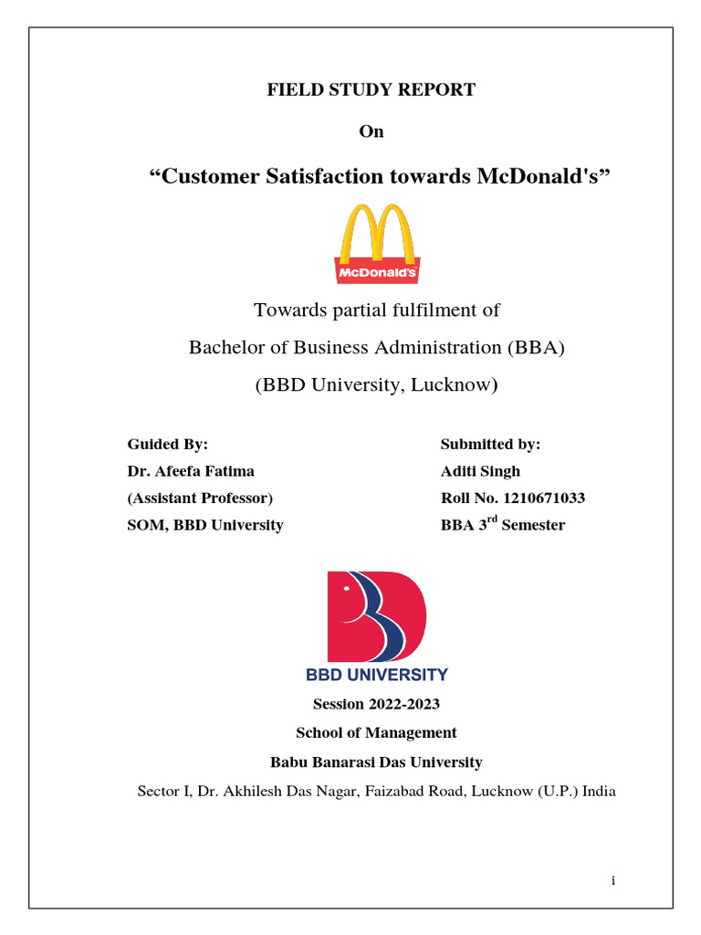 Customer Satisfaction Towards McDonald's | PDF | Cost Of Living | Mc Donald's