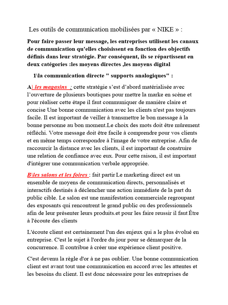 Les Outils de Communication (NIKE) | PDF