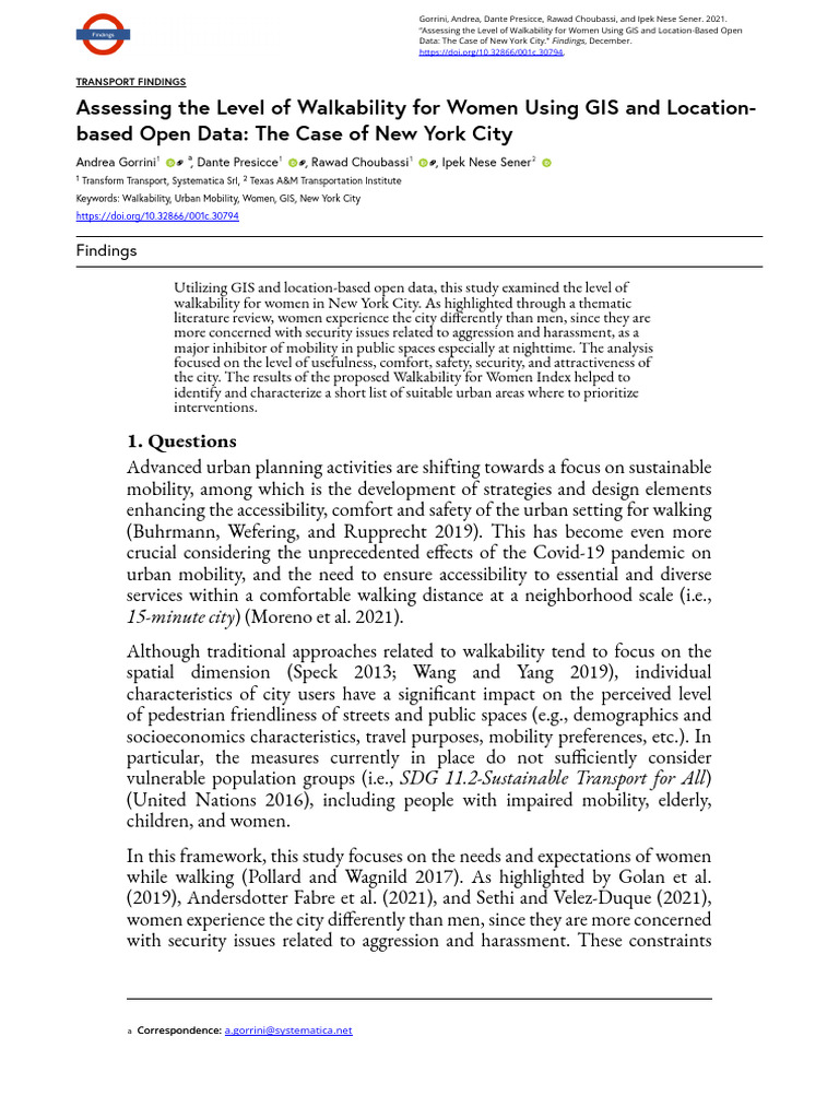 Assessing The Level Of Walkability For Women Using Gis And Location Based Open Data The Case Of