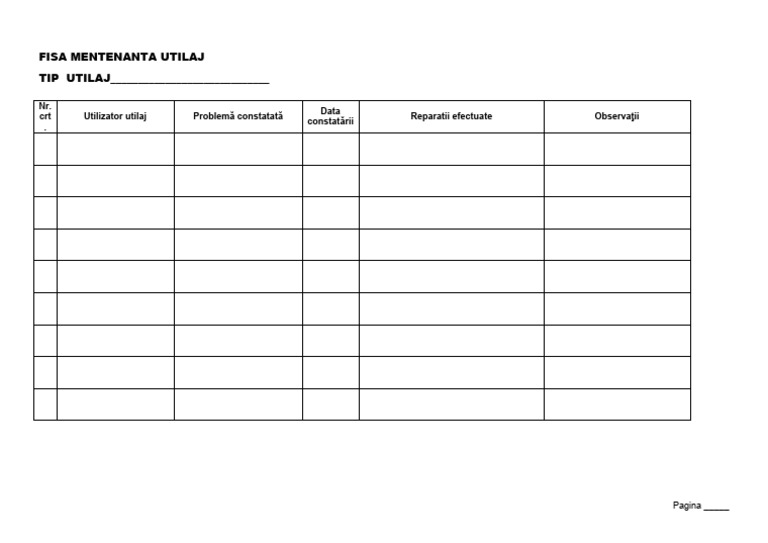 Fisa Utilajului | PDF