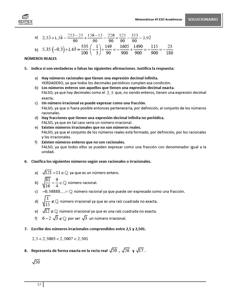 10 - Ejercicios Números Reales | PDF | Número racional | Número Real
