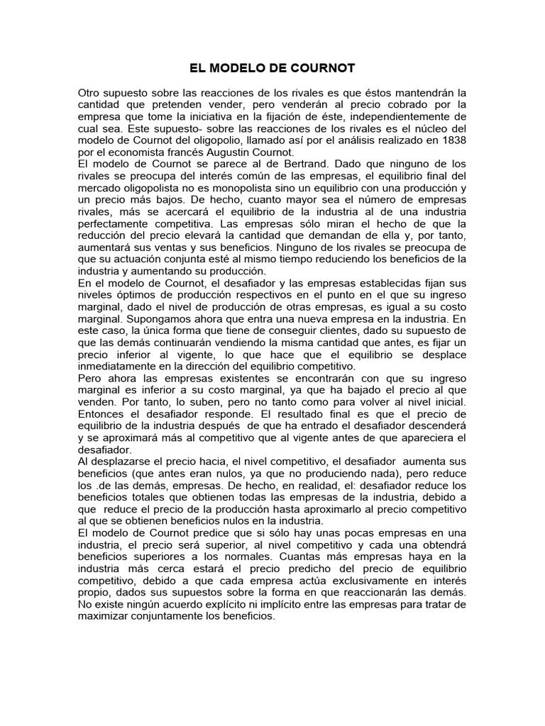 El Modelo De Cournot Pdf La Política Fiscal Oligopolio