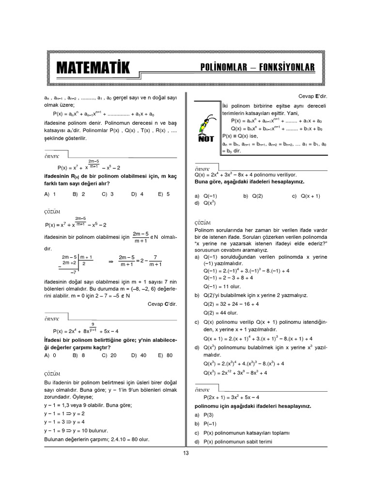 Polinomlar Fonksiyonlar | PDF