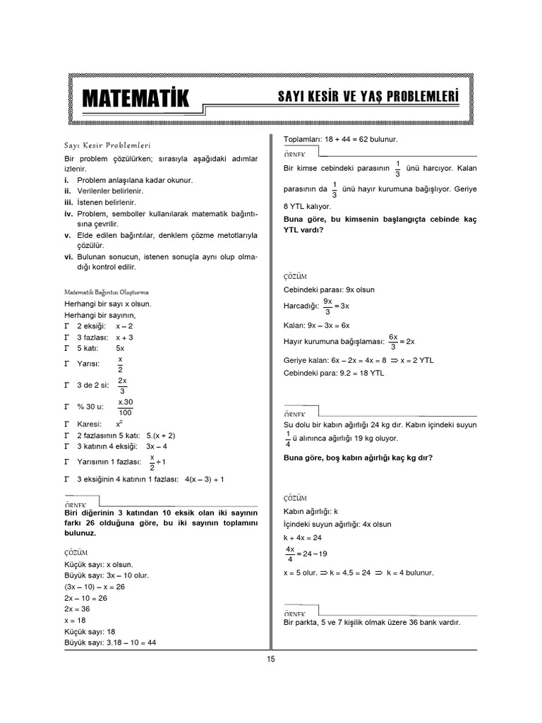 Problemler (Sayı Kesir Yaş Problemleri) | PDF