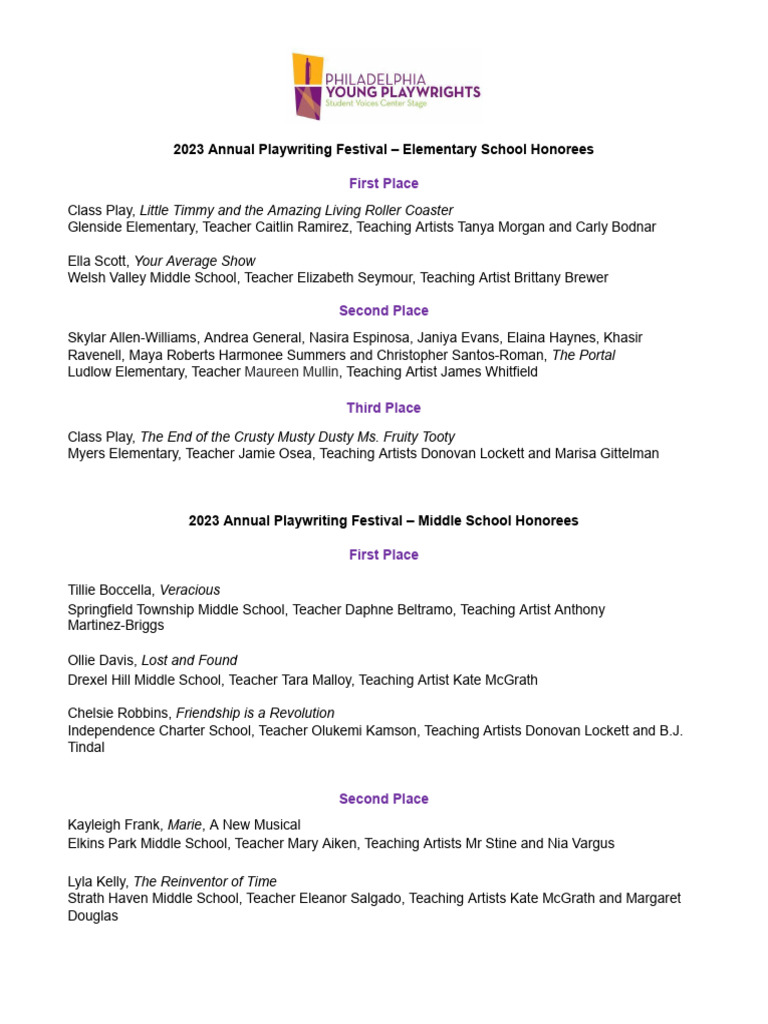 2023 Playwriting Festival Winners | PDF