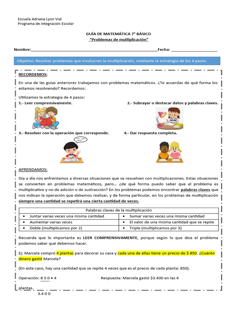 Clase 15 Problemas de Multiplicacion 4 Basico | PDF | Multiplicación